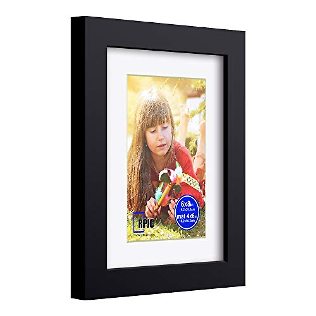 RPJC 6x8 inch Picture Frame Made of Solid Wood and High Definition Glass Display Pictures 4x6 with Mat or 6x8 Without Mat for Wall Mounting Photo Frame Black