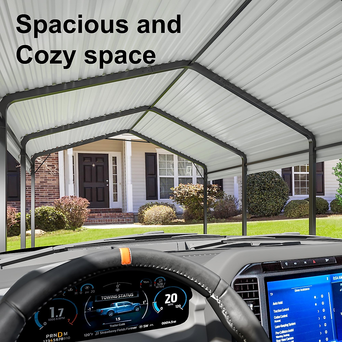 AIRWIRE 10x15 Metal Carport Carports with Enhanced Base Heavy Duty Garage Outdoor Galvanized Car Shelter for Car, Boats and Truck