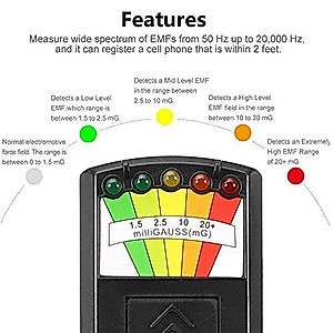 5 LED EMF Meter Magnetic Field Detector Ghost Hunting Paranormal Equipment Tester Counter