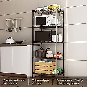 SsngygHme 5 Tier Storage Shelf Wire Shelving Unit Storage Rack Metal for Kitchen Organization, with Leveling Feet, Black (5 Tier)