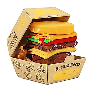 Funny Burger Socks Box for Men Women Teen Boys - Funny Gifts Hamburger Fun Novelty Funky Crazy Silly Cool Cute Food Socks-Valentines Day Birthday Gag Chirstmas Gifts Stocking Stuffers(L,2 pairs)