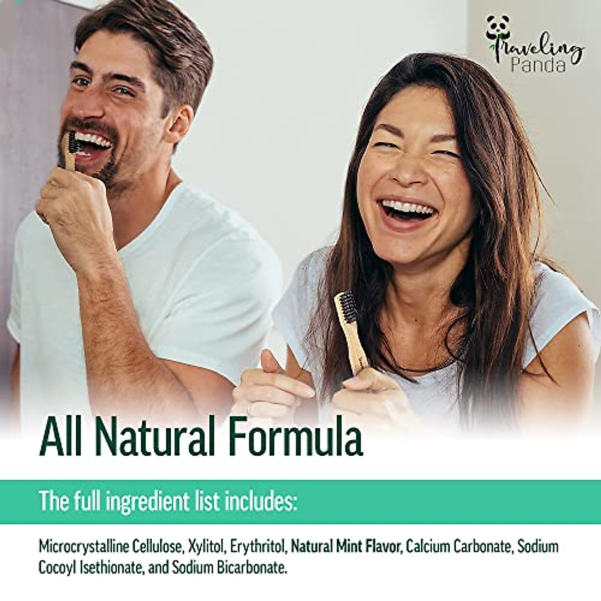 Traveling Panda, Travel Toothpaste Tablets, Chewable Charcoal Whitening Tabs, No Water Required Perfect Traveling Essentials for On The Go Teeth Brushing, Vegan and No Sugar, Mint 60 Tablets