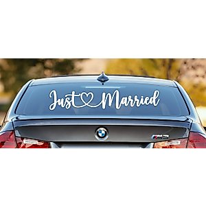 Vinyl Decal 26X5 Just Married Car Decorations, Removable, Elegant Just Married Decorations Add Sparkle to Any Event, Bridal Shower, Church Wedding Reception, Honeymoon Getaway