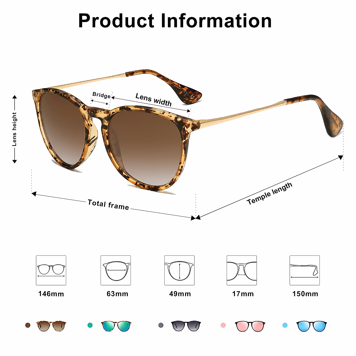SOJOS Polarized Sunglasses for Women Men Round Classic Vintage Style TR90 SJ2091 (Brown+Black, 63)