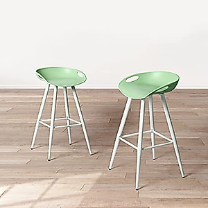 Set of 2 Bar Stools, 31.7" Simple Modern Style High Counter Stool with Low Backrest & Footrest & Metal Legs & PP Seat, Portable Barstools for Kitchen Island Patio Balcony, White &Lime Green …