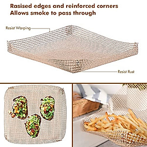 Kamehame Grill Mesh Basket, Pack of 4 Non-Stick Meat Vegetable Grill Tray for Grilling and Baking, Oven Crisper Basket for Crisp up Pizza, Fries, Chips