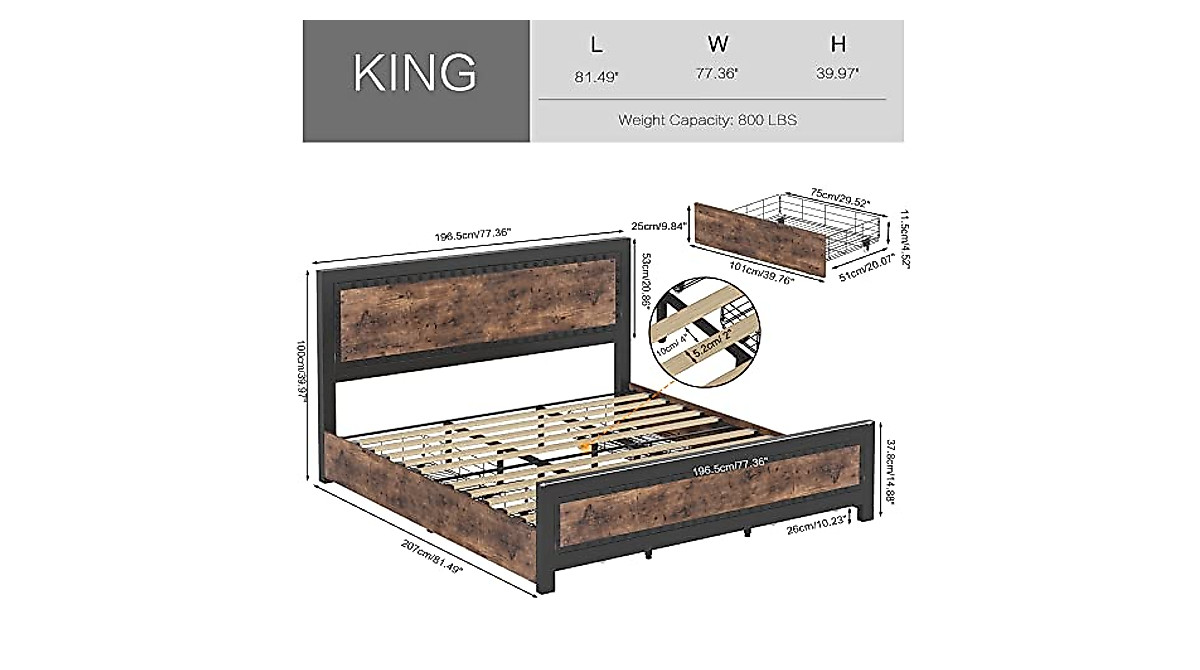Keyluv King Size Bed Frame with Storage and Modern Design