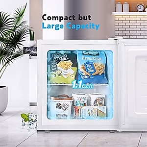 R.W.FLAME Mini Freezer 1.1 Cubic Feet, Small Freezer Reversible Single Door, Upright Freezer with Shelves, Adjustable Feet for Bedrooms/Dorms/Apartment/Office/Home (White)