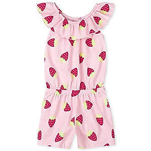 The Children's Place Baby and Toddler Girls Strawberry Ruffle Romper, Pink, 5T