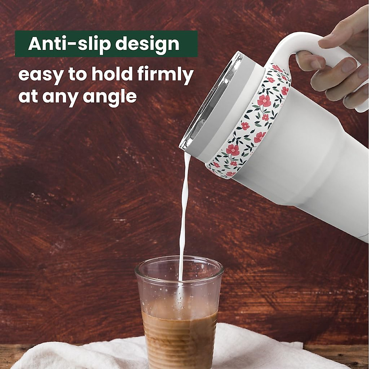 for YETI Handle 30 oz Tumbler, Compatible for YETI 30 oz Tumbler Handle and YETI Cup Holder, Handle for YETI 30 oz Tumbler with Anti-Scratch Pink Floral Design for Girls Woman, White, 1 Pack