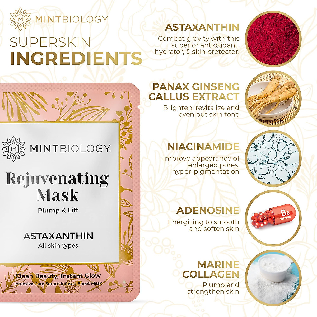 Korean Sheet Mask | AGELESS Advanced Nutrient Locking Korean Skin Care Masks | Astaxanthin & Collagen Face Mask for Women | Nourish, Hydrate & Soften Lines & Wrinkles Spots | Cruelty Free Facial Masks