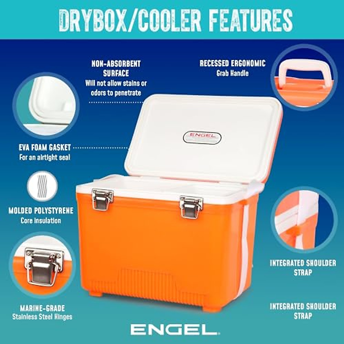 Engel UC19 19qt Leak-Proof, Air Tight, Drybox Cooler and Small Hard Shell Lunchbox for Men and Women in White