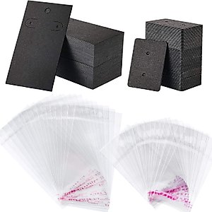 500 Set Earrings Display Card with Clear Resealable Bags, Earring Display Cards for Ear Studs for DIY (Black)