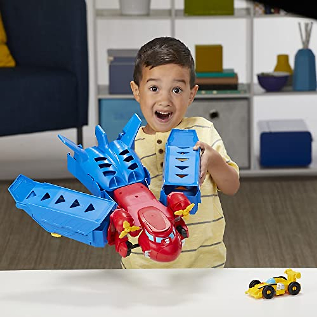 Transformers Optimus Prime Jumbo Jet Wing Racer Playset with 4.5-inch Bumblebee Racecar Action Figure Converting Toys, Ages 3 and Up, 15-inch