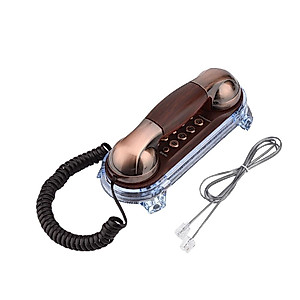 Bewinner Retro Antique Landline Phone with Blue Backlight - Ergonomic Design Round Buttons - Double Placement,Bottom Non-Slip Mat and Wall-Mounted Design(Red Copper)