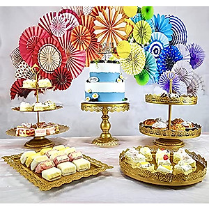AMIENIV 5 Pieces Cake Stand Set Gold Metal Cupcake Holder Dessert Display Plate Decor Serving Platter for Baby Shower Wedding Birthday Parties Celebration