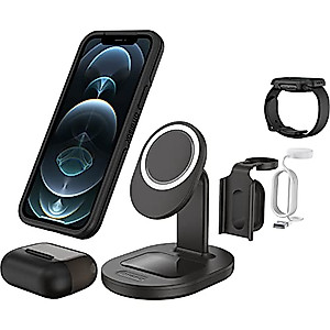 OtterBox Wireless 3 in 1 MagSafe Charging Stand, Strong Magnetic Alignment and Attachment with MagSafe, Sleek Multi-Devicie Charging Station for iPhone, AirPods and Apple Watch, Black