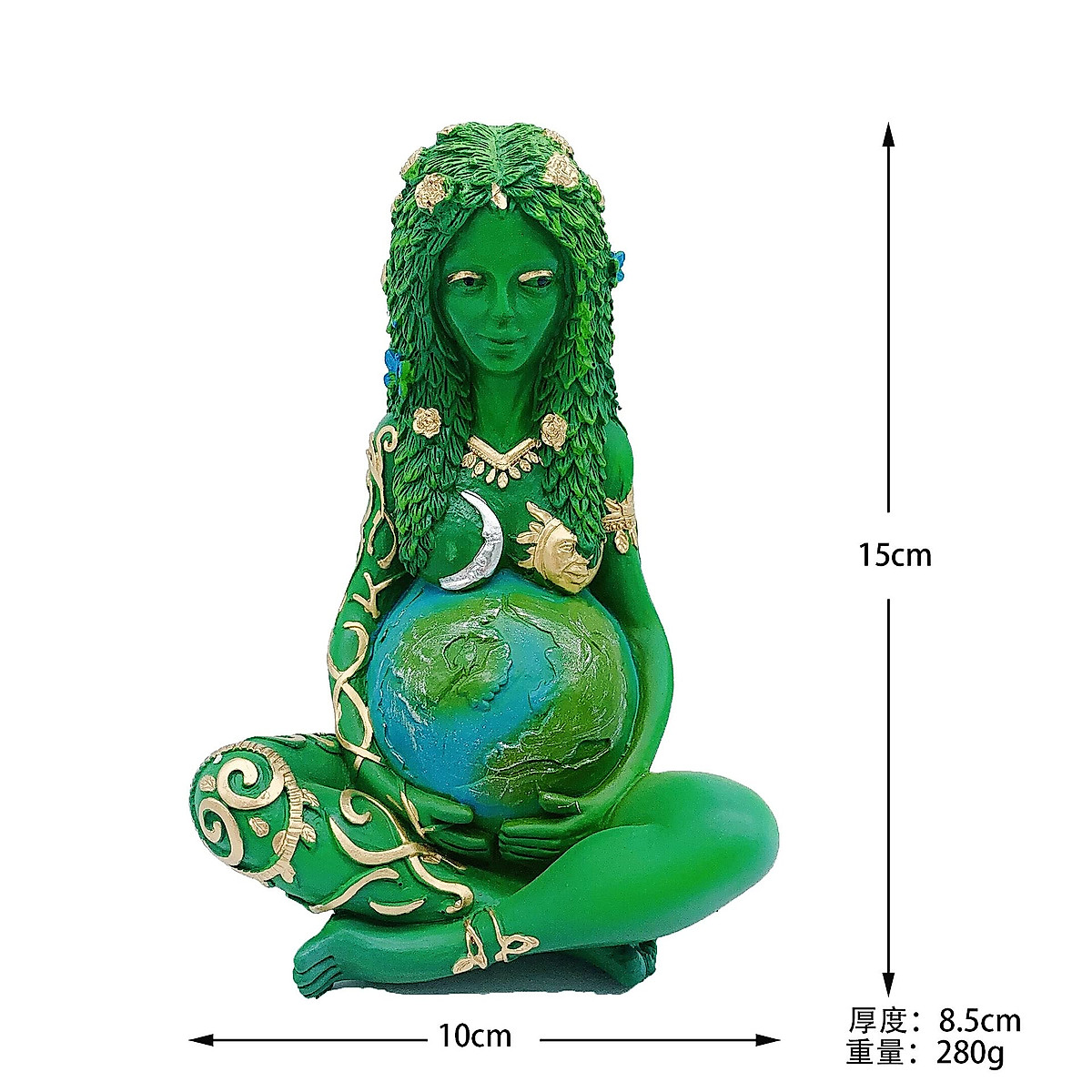 Mother Earth Goddess Statue, Millennial Gaia Statue Mother Earth Art Statue Polyresin Figurine , Retro Home and Garden Decorative Figurine (Green)