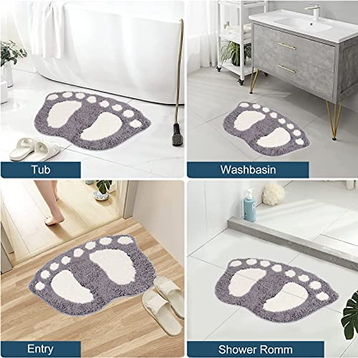 DIGHEIGG Bathroom Rugs, Bath Mats Water Absorbent Non-Slip for Bathroom, Shower, Room, Soft Microfiber Bath Mat Machine Washable Bath Mat Big Feet Bathroom Mat (Gray 16x24&#039;&#039;)