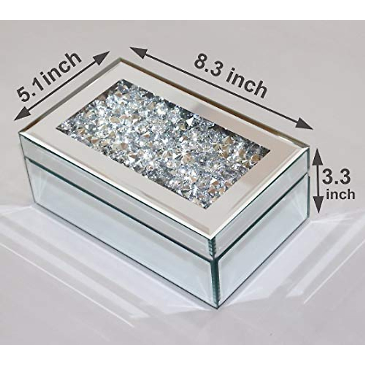 Qmdecor Luxury Silver Crushed Diamond Glass Mirrored Jewelry Box Organizer Storage Jewelry Box For Women