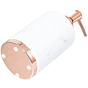 MyGift 5 Piece Modern White Ceramic Bathroom Accessory Set with Marbled Design and Rose Gold Accents, Includes Lotion Pump Dispenser, Toothbrush Holder, Tumbler and Soap Dish