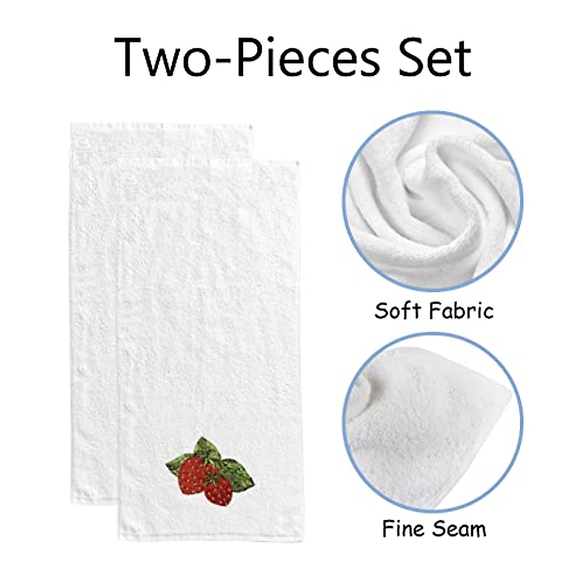 White Hand Towels Set of 2 Face Towels Brightly Colored Watercolor Strawberries Comfortable 100%Cotton Premium Quality Soft and Absorbent Bath Towel for Home Hotel Bathroom 15 x 30 Inch