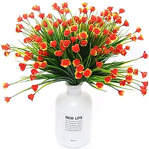Well Love Artificial Flower 6 Bundles Home Greenery Shrubs Kitchen Wedding Party Garden Bushes Plants Office Indoor Outside UV Resistant Hanging Planter DIY Mini Rose Orange Gift Set