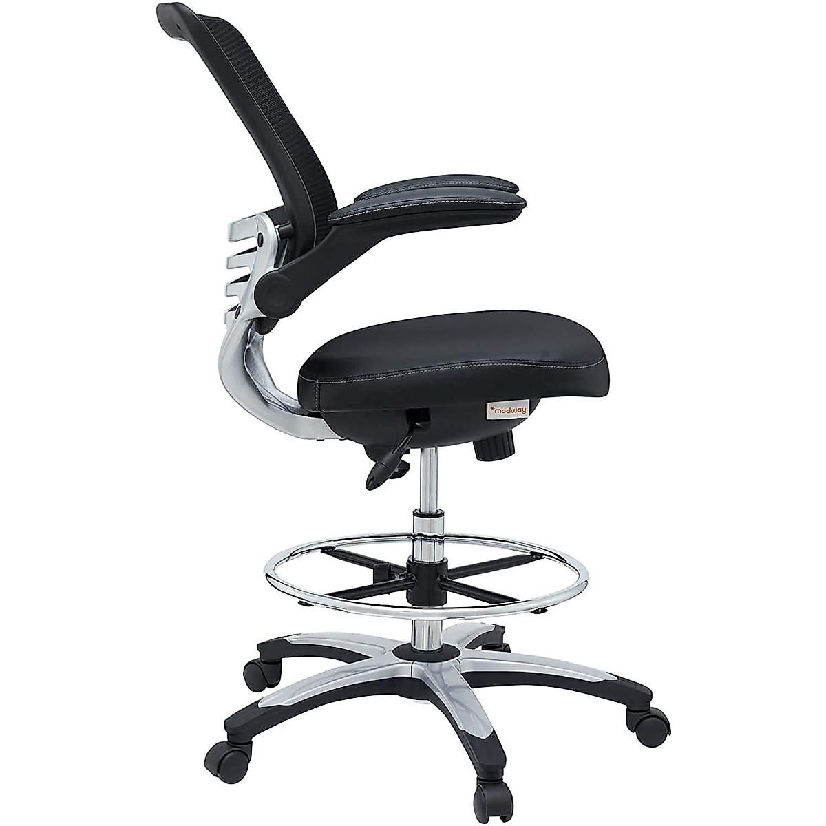 Modway Edge Drafting Chair - Reception Desk Chair - Flip-Up Arm Drafting Chair in Black