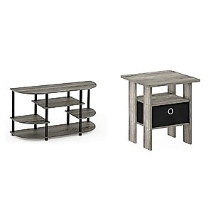 Furinno JAYA Simple Design Corner TV Stand with End Table and Bin Drawer