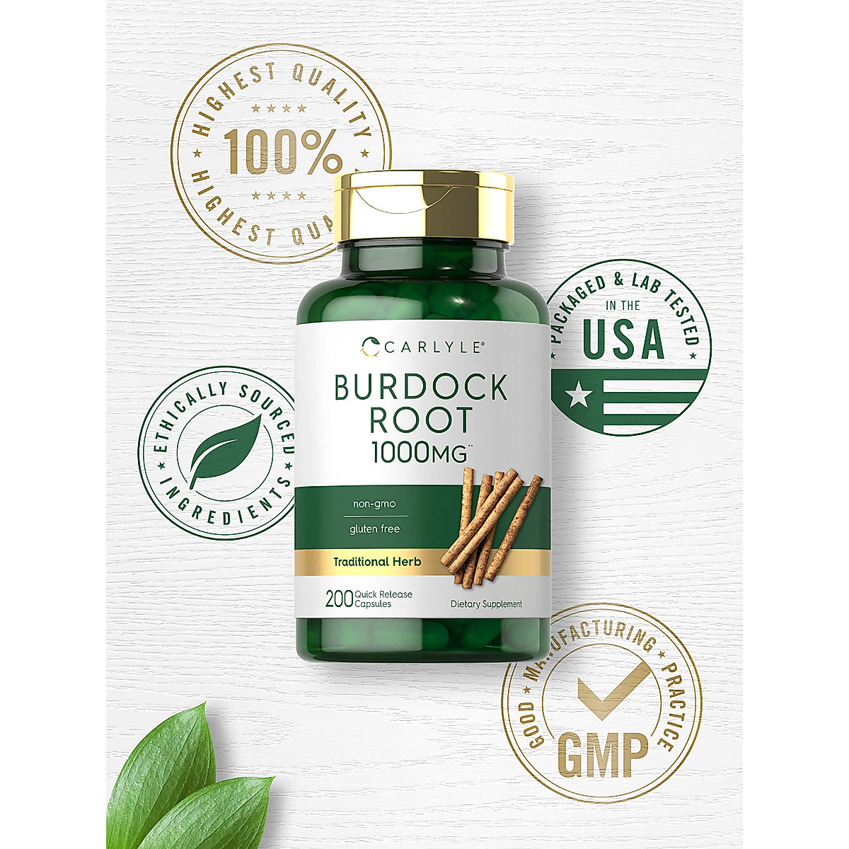 Carlyle Burdock Root | 1000 mg | 200 Capsules | Non-GMO and Gluten Free Formula | Traditional Herb Supplement | Arctium Lappa Extract