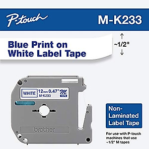 Brother Tape Cartridge 0.5IN Wide, Non-laminated Blue on White (MK233)