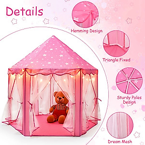 ALPRANG Princess Castle Play Tent Girls Tents Indoor Playhouses with Star Lights Girls Boys Toys for Indoor Outdoor Games Large Size Pink 55'' X 54'' (DxH) (PT-01)