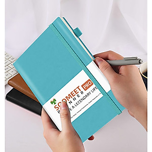 Soomeet Planner, Undated Weekly Planner, Goal Planner, Calendar Stickers, Faux Leather Cover, Time Management Manual and Planner, A5 Hardcover with Ruler, 200 Pages, Lake Blue