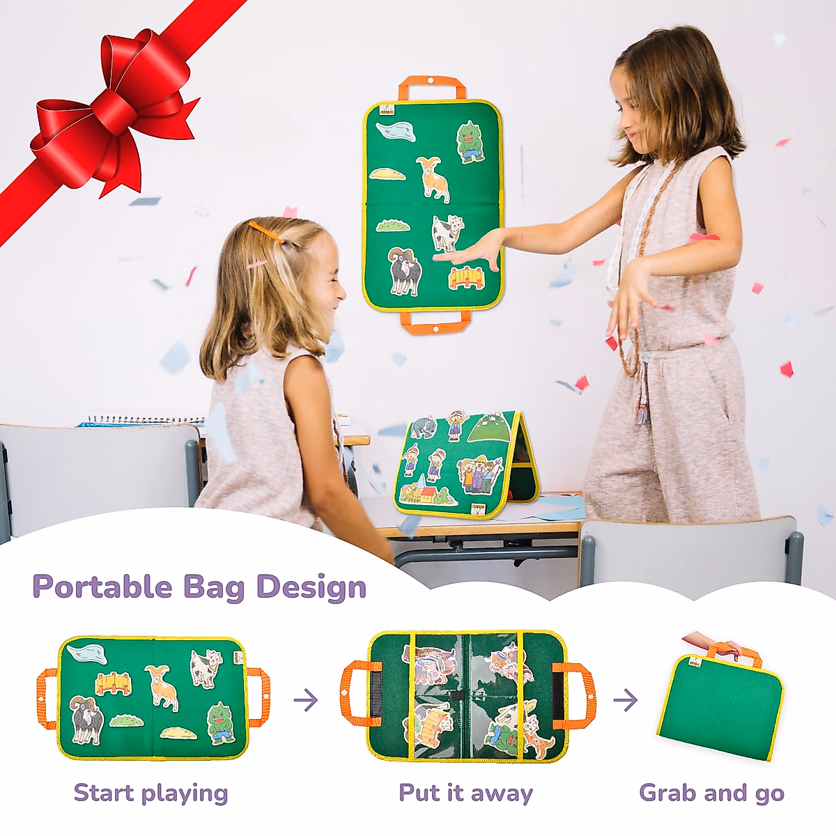 CHEFAN Felt/Flannel Board Story Set of 4, PRECUT Felt Pieces for Preschool Toddlers, Stone Soup, The Three Billy Goats Gruff, Jack and Beanstalk, The Boy Who Cried Wolf