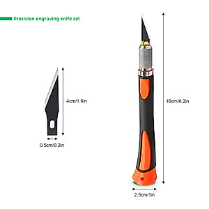FOSHIO 2 Pack Precision Craft Knife Set with 20 Pieces Replacement Blades, Ergonomic Non-Slip Handle Hobby Knife with Protective Cover for Art, Craft Scrapbooking, Stencil (Orange)