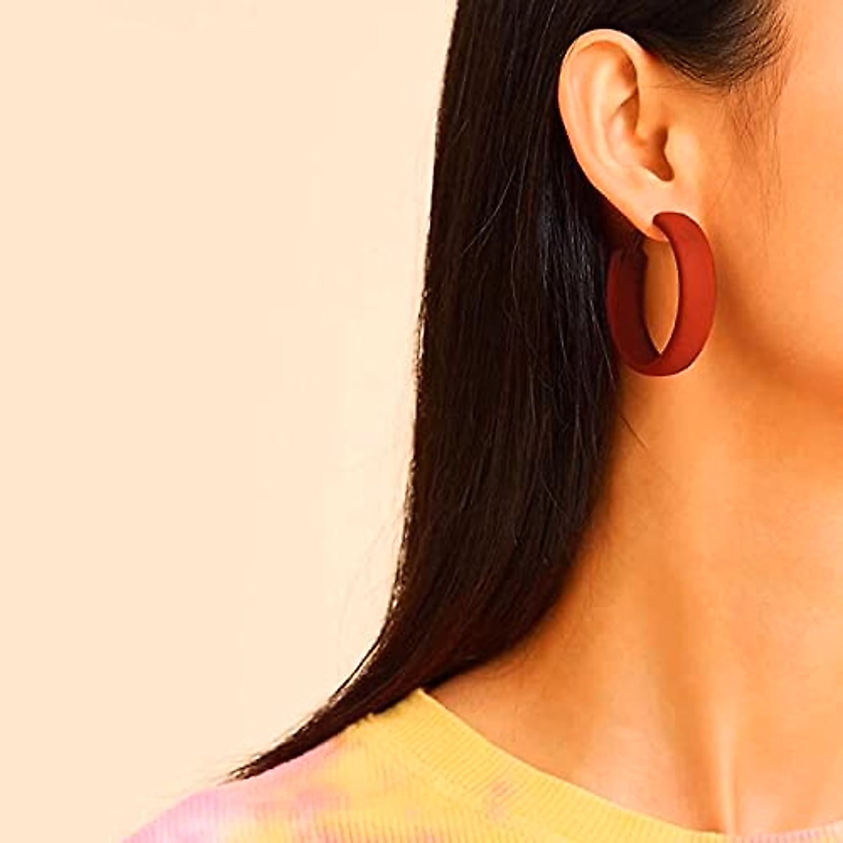 Large Red Matte Round Hoop Earrings Wide Faux Leather Multicolor Pierced for Women Classic Lightweight Wedding Holiday Jewelry-Red