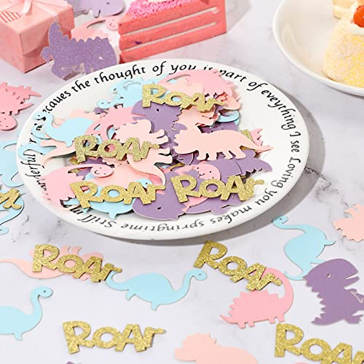 240 Pieces Girl Dinosaur Confetti Table Scatter for Dino Theme Birthday Party Cute Dinosaur Confetti Table Decoration Arts Crafts DIY Baby Shower Birthday Party Supplies Decorations for Little Kids
