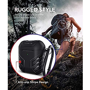 MOBOSI Military AirPods Case Cover Designed for AirPods 2 & 1, Full-Body Protective Vanguard Armor Series AirPod Case with Keychain for AirPods Wireless Charging Case, Black [Front LED Visible]