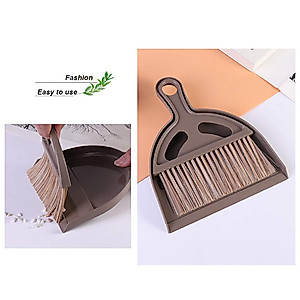 meioro Mini Broom Dustpan Set Cute Little Whisk Broom Hand Brush and Dust Pan, Small Cleaning Sweeper Broom for Desk Keyboard Car Camping Kids Cat Dog-Kitchen Towel Included (Brown)