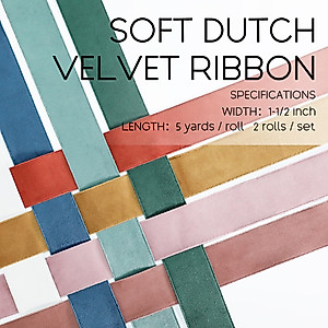 Keypan White Velvet Ribbon, 1-1/2 inch Wide Handmade Fabric Ribbon for Christmas Tree Decor, Flower Bouquet, Wedding Decor, Baby Shower, 2 Rolls