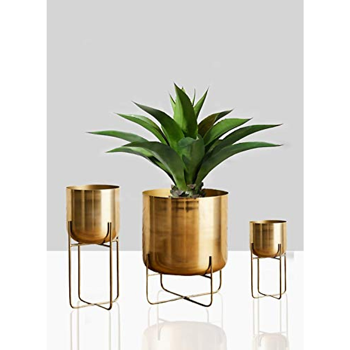 Serene Spaces Living Wide Gold Planter with Detachable Metal Stand, Decorative Indoor Planter Pot, Flower Pots Stand for Living Room, Kitchen, Office, Measures 26" Tall and 14" Diameter