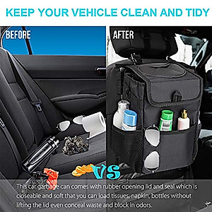 Car Trash Can 6L, Car Trash Bag with Lid and Storage Pockets, Hanging Car Organizer, Waterproof Car Garbage Can, Multipurpose Trash Bin for Car