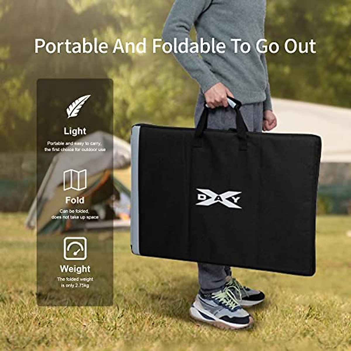 XDAY 200W 18V High-Efficiency Foldable Solar Panel,Portable Solar Panel Charger for Portable Power Station Generator, Waterproof IP68 for Outdoor Camping, RV, Off Grid System