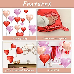 Rose Gold and Pink Heart Balloons, 18 Inch Red Pink Heart Shape Balloons Foil, 10 Pcs Red Light Pink Heart Balloon for Girls Women Valentines Day Birthday Wedding Baby Shower Bridal Party Decorations