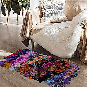 Chardin home Rainbow Shag Rug Multi Color | Boho Rug for Bedroom, Kitchen, Entrance Bathroom and More | Recycled Rag chindi Shaggy Rug 20x30 Inch.