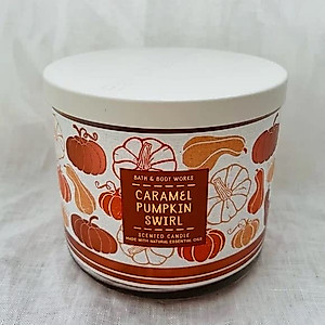 Bath & Body Works, White Barn 3-Wick Candle w/Essential Oils - 14.5 oz - 2021 Autumn! (Caramel Pumpkin Swirl)