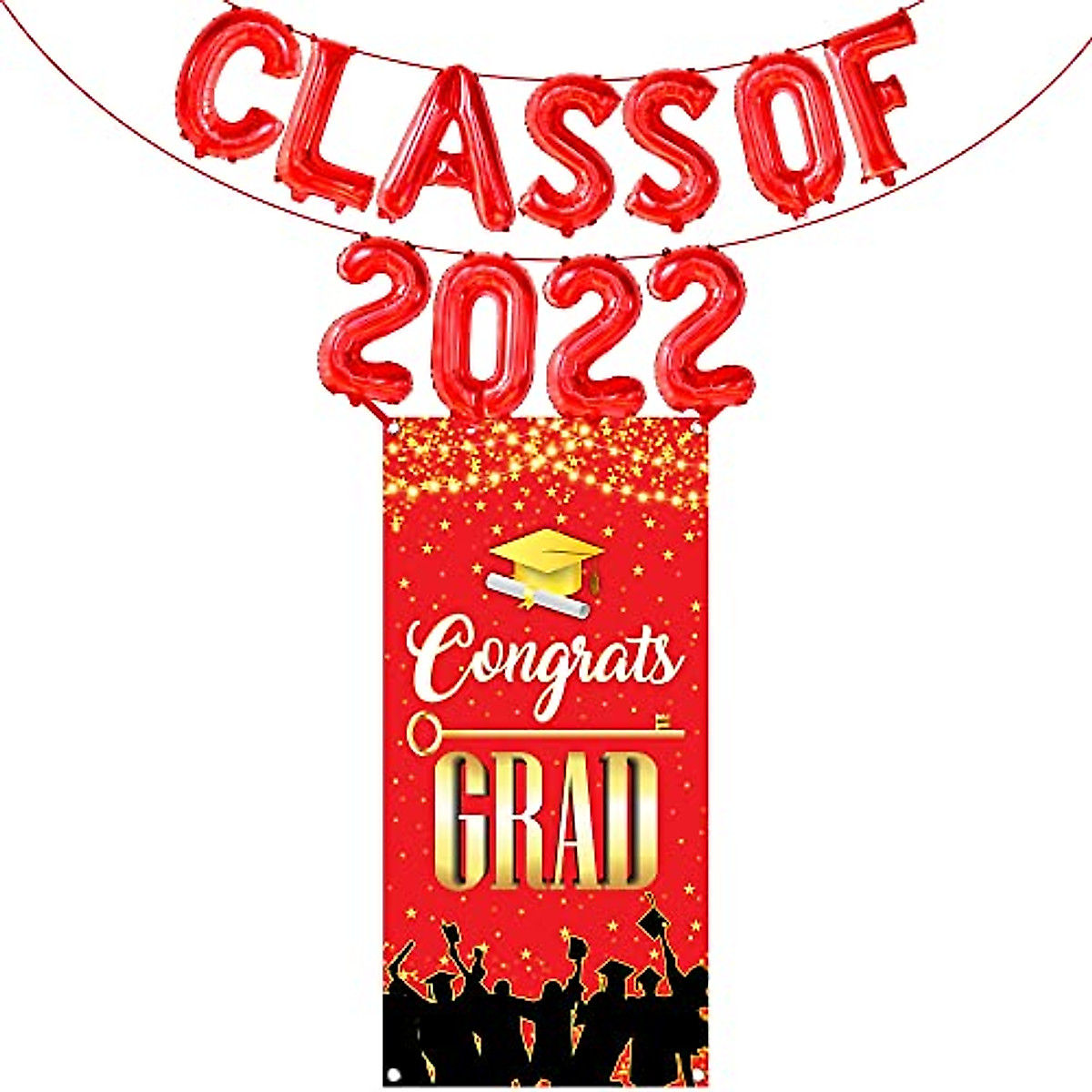Red Class of 2022 Balloons - 16 Inch, Graduation 2022 Balloons Red | Large Congrats Grad Graduation Door Banner - 74x36 Inch | Class of 2022 Banner, Graduation Party Decoration | Graduation Door Cover