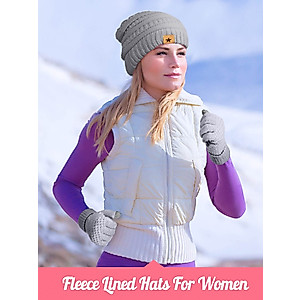 6 Pcs Winter Hats Gloves Set, 3 Pcs Winter Knitted Hats and 3 Pairs Warm Touchscreen Gloves for Women and Men Outdoor (Black, Gray, White)