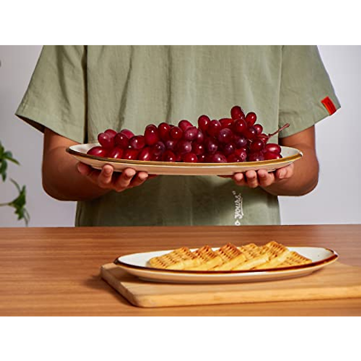 ONEMORE Large Serving Bowls and Platters Bundle - Microwave, Oven and Dishwasher Safe - Creamy White