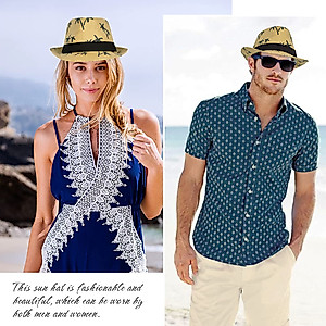 FADACHY Summer Straw Fedora Hat Short Brim Panama Sun Hat Trilby Beach Hat for Men & Women Khaki L Large XL